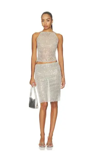 THE NEW ARRIVALS ILKYAZ OZEL Metallic Sequin Embellished Halter Neck Crop Top