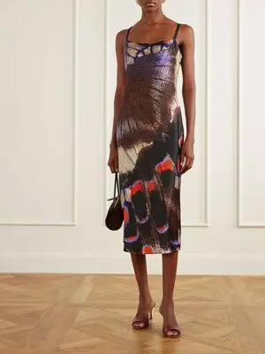Staud Evangeline Printed Silk-blend Satin Midi Dress