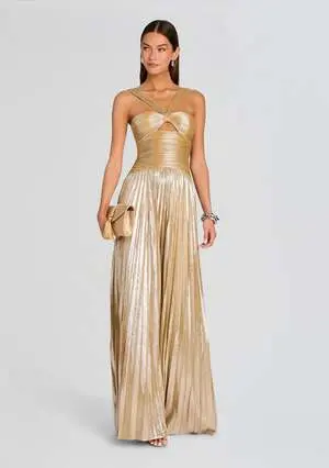 Retrofete Solace Liquid Lamé Halter Gown