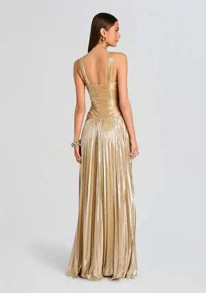 Retrofete Solace Liquid Lamé Halter Gown