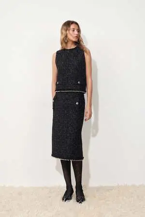 Fabrique Catherine Pearl Embellished Tweed Vest - Black
