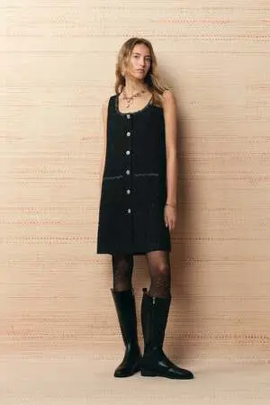 Fabrique Charlotte Square Neck A-line Dress In Shimmer Wool Tweed