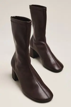 Maeve Block Heel Sock Boots - Brown