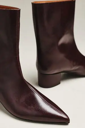 Maeve Leather Pointed-toe Block Heel Boots - Brown