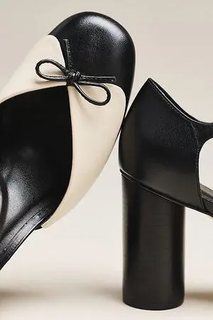 Maeve Leather Collar Ankle-strap Heels - Black & White Pattern
