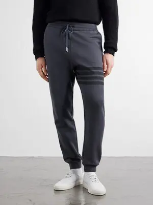 Thom Browne Tapered 4-bar Detailed Cotton-jersey Drawstring Sweatpants