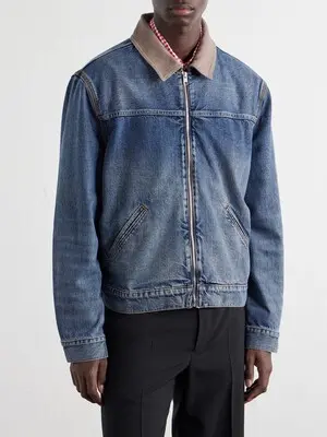 FRAME Corduroy-trimmed Cotton And Lyocell-blend Denim Jacket