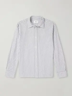 Nn07 Colby 5910 Button-down Collar Striped Organic-cotton Oxford Shirt - Gray