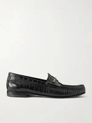 TOM FORD Oscar Embellished Croc-embossed Leather Loafers