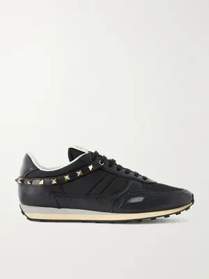 Valentino Garavani Stud Up Embellished Leather-trimmed Sneakers