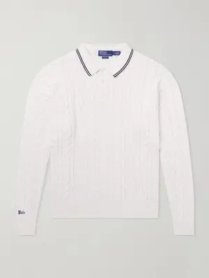 Polo Ralph Lauren Cable-knit Cotton And Linen-blend Polo Sweater