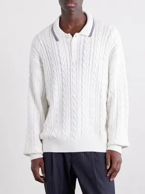 Polo Ralph Lauren Cable-knit Cotton And Linen-blend Polo Sweater