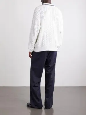 Polo Ralph Lauren Cable-knit Cotton And Linen-blend Polo Sweater