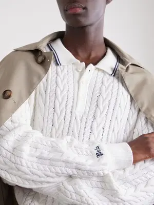 Polo Ralph Lauren Cable-knit Cotton And Linen-blend Polo Sweater