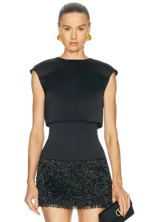 SEV Berthe Double Satin Top - Black