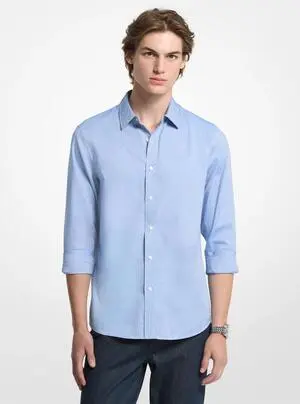 Michael Kors Classic-fit Printed Cotton Blend Dobby Shirt In Size By - Blue