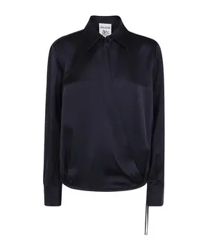 SEMICOUTURE Satin Wrap Front Blouse - Dark Navy