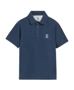 Brunello Cucinelli Cotton Piqué Polo Shirt With Logo - Blue