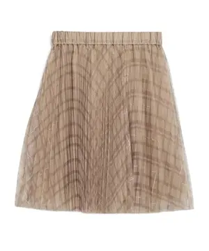 Brunello Cucinelli Checked Tulle Pleated Skirt