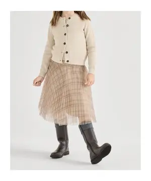 Brunello Cucinelli Checked Tulle Pleated Skirt