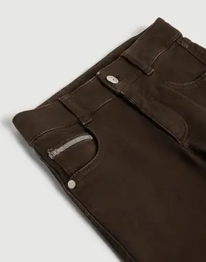 Brunello Cucinelli Comfort Cotton Dyed Denim Trousers With Monili - Brown