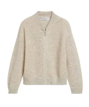 Brunello Cucinelli Sparkling Mohair And Wool Net Bomber Cardigan