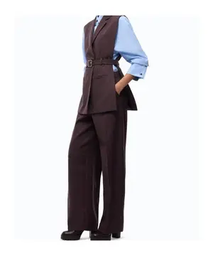 Pinko Slub Wool And Cotton-blend Wide-leg Trousers