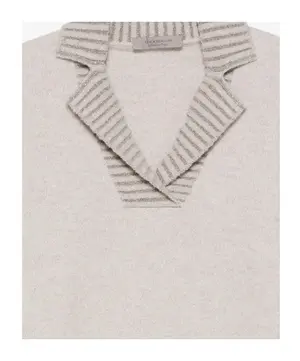 D.exterior Striped-trim Spread-collar Sweater - White