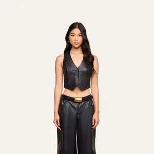 L'Agence Jianna Leather Waistcoat - Black