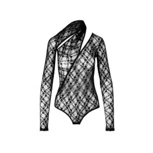 IOANA CIOLACU Broderick Asymmetric Lace Bodysuit - Black