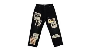 Mixed Emotion Newspaper Carpenter Pants - Black