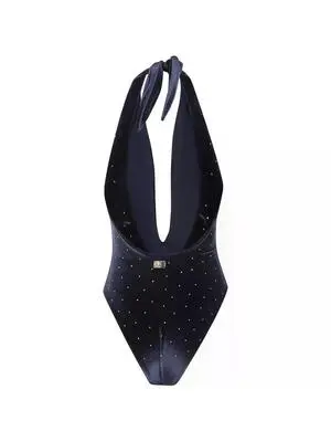 Balmain Crystal-embellished Halterneck Swimsuit - Blue