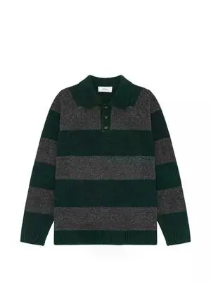 LES DEUX Striped Knitted Polo Sweater - Green