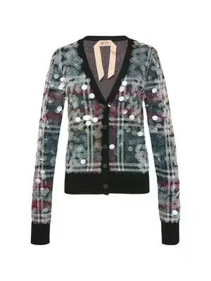 N°21 Plaid Sequin-embellished Wool Cardigan