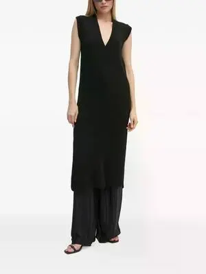Sisley V-neck Sleeveless Ribbed Midi Dress