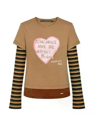 Andersson Bell Heart Message Layered T-shirt - Brown
