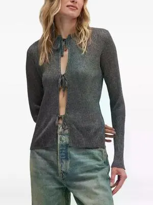 Sisley Tie Detail Ribbed Cardigan - Grey