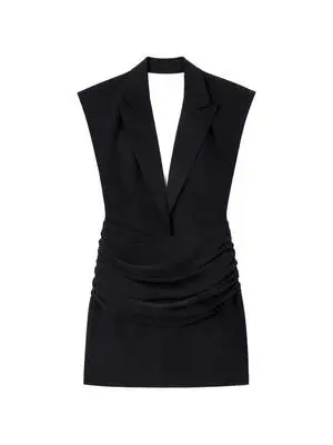 AMAZUIN Gathered Peak-lapel Mini Dress