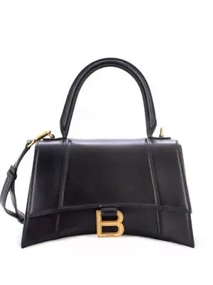 Balenciaga Hourglass Top Handle Bag Leather Satchel - Black