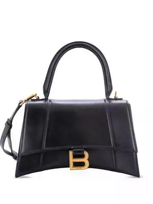Balenciaga Hourglass Top Handle Bag Leather Satchel - Black