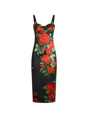 Dolce & Gabbana Rose-print Satin Midi Dress