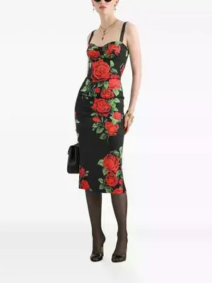 Dolce & Gabbana Rose-print Satin Midi Dress