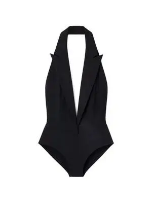 AMAZUIN Halterneck Peak-lapel Bodysuit