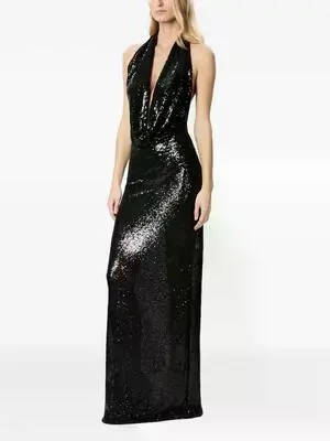 AMAZUIN Anja Sequin-embellished Halterneck Maxi Dress
