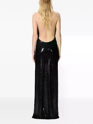 AMAZUIN Anja Sequin-embellished Halterneck Maxi Dress