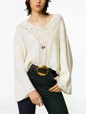 TWINSET Punched Wool-blend Wide Jumper - Neutrals