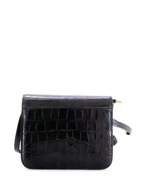 Balenciaga B. Dot Flap Bag Crocodile Embossed Leather Small Crossbody Bag - Black