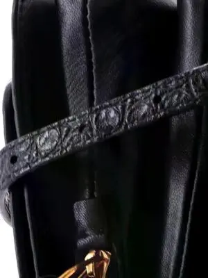 Balenciaga B. Dot Flap Bag Crocodile Embossed Leather Small Crossbody Bag - Black