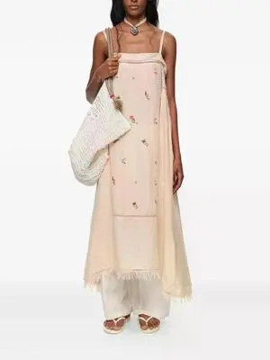 Bimba Y Lola Embroidered Linen Blend A-line Mini Dress - Neutrals