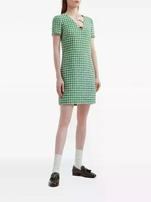 Valentino Garavani Short Houndstooth Tweed Dress - Green